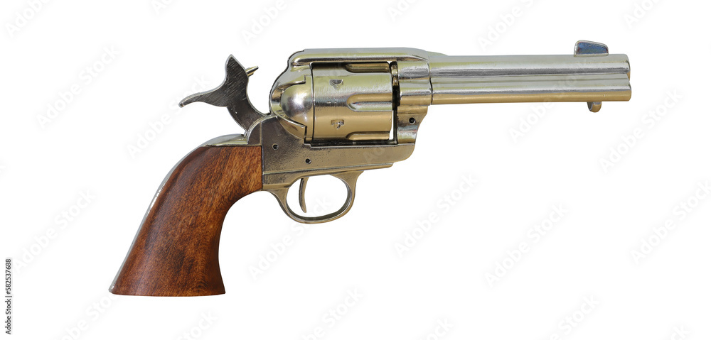 old west revolver , cocked revolver on transparent background Stock ...