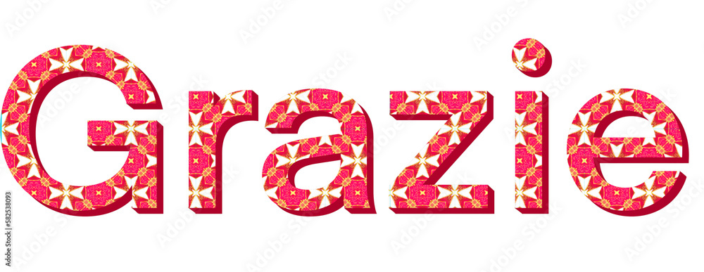 Grazie - thank you written in italian - red and white color ...