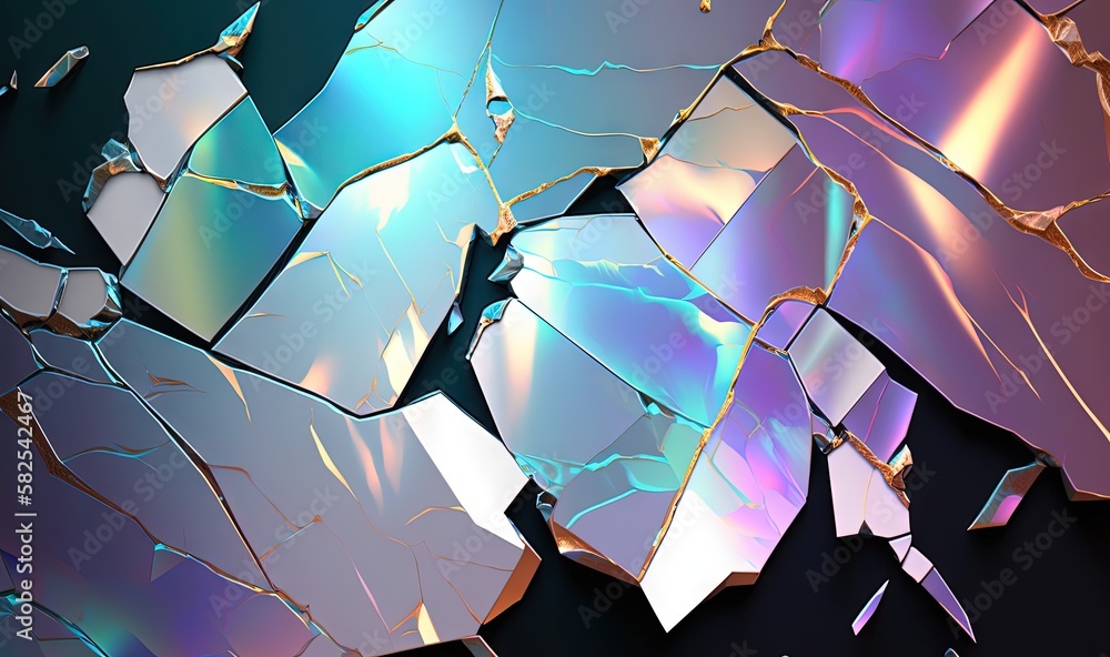 an abstract image of a broken mirror with a black background and a blue ...