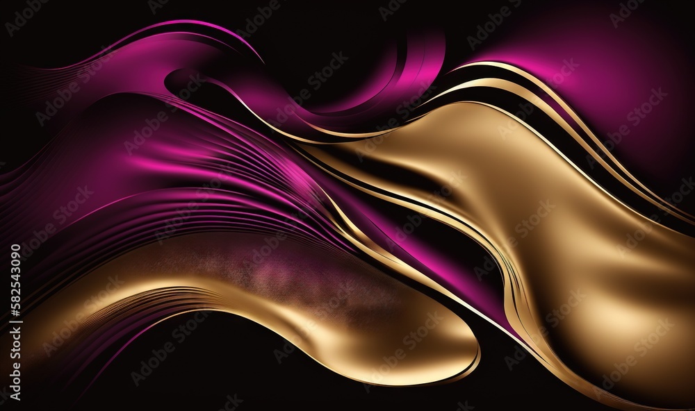 an abstract purple and gold background with wavy lines and curves on a ...