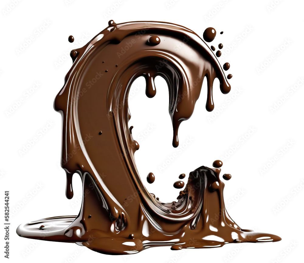 Melt chocolate alphabet, letter C cut out. Generative AI illustration ...