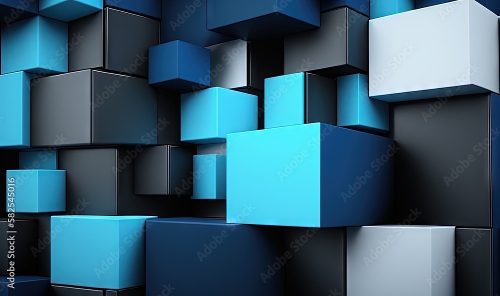 ภาพประกอบสต็อก a bunch of blue and black cubes are stacked up in a wall ...