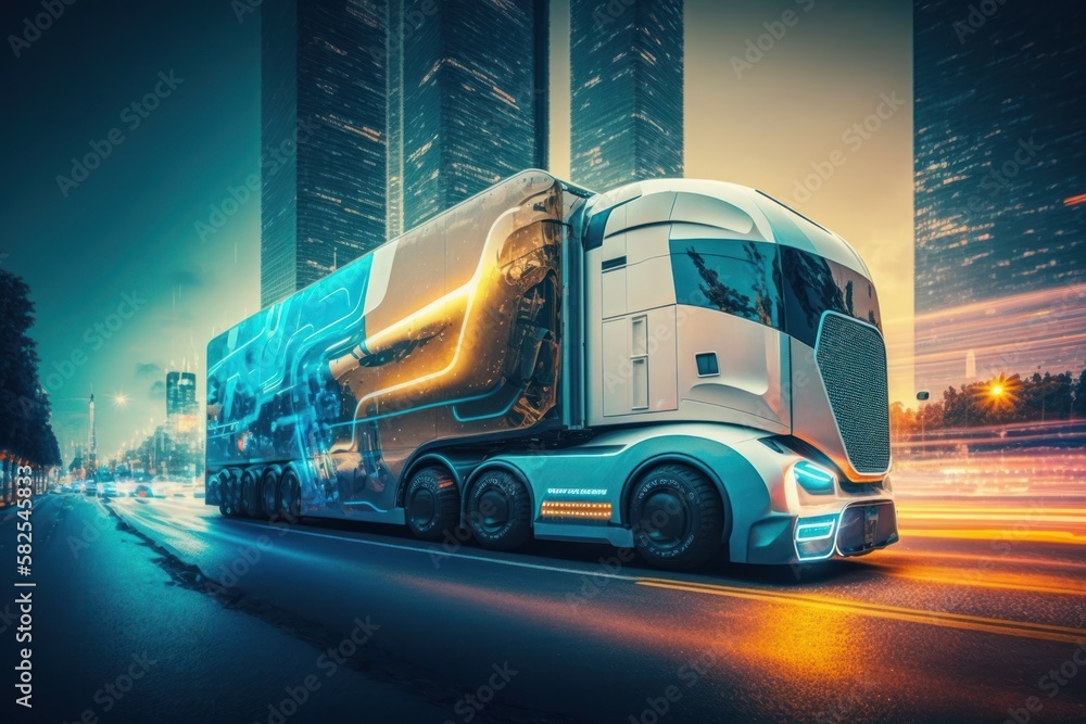 Future of autonomous cargo transportation truck. AI generated, human ...