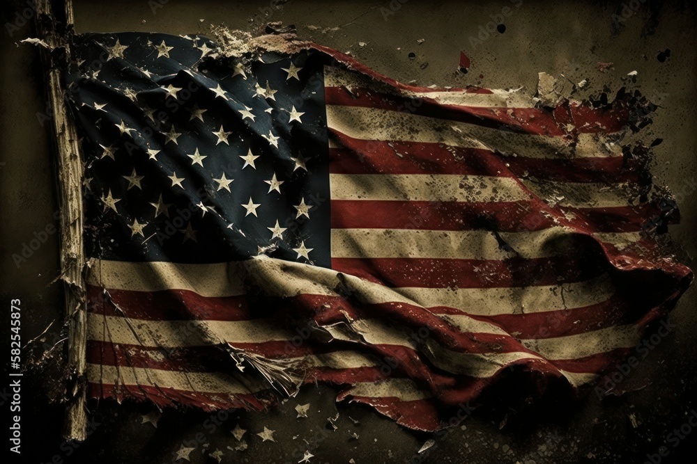 Old tattered american flag. Grunge background. AI generated Stock Illustration | Adobe Stock