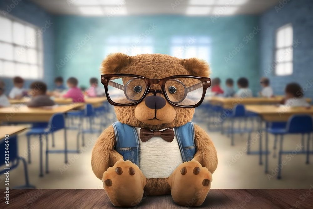 Teddy bear as a student at school. Back to school. Neural network AI ...