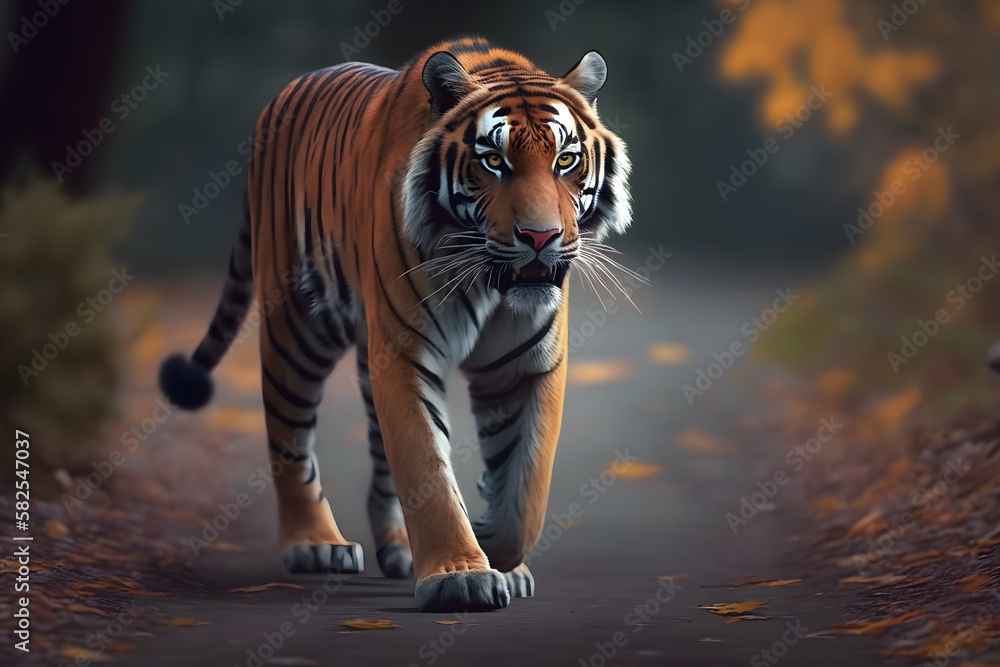 Tiger wild in the jungle. Neural network AI generated art Stock Illustration | Adobe Stock
