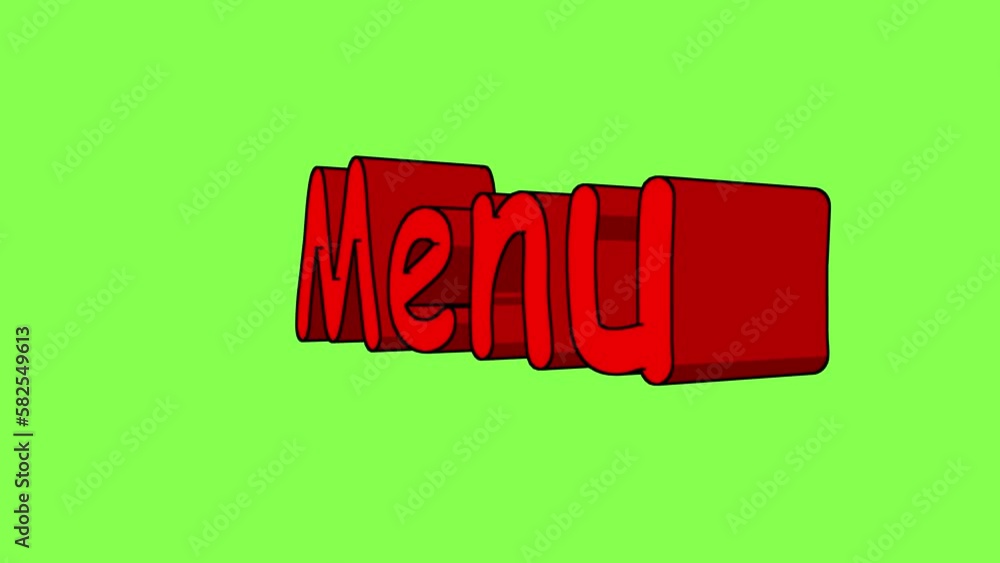 Menu. Text. 3d video animation. Background with green chroma key ...