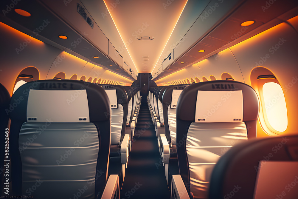 Empty aircraft seats economy class pass and windows. Generative AI ...
