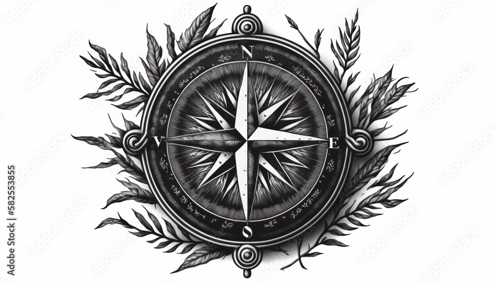 Modern tattoo of compass in hand drawn style isolated on white ...