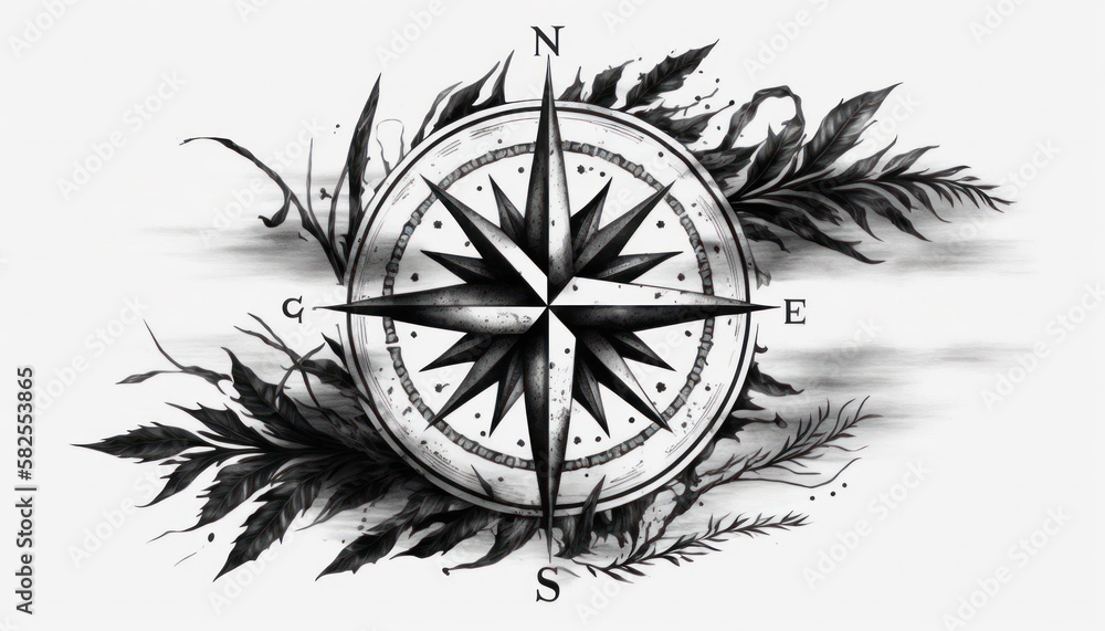 Modern tattoo of compass in hand drawn style isolated on white ...