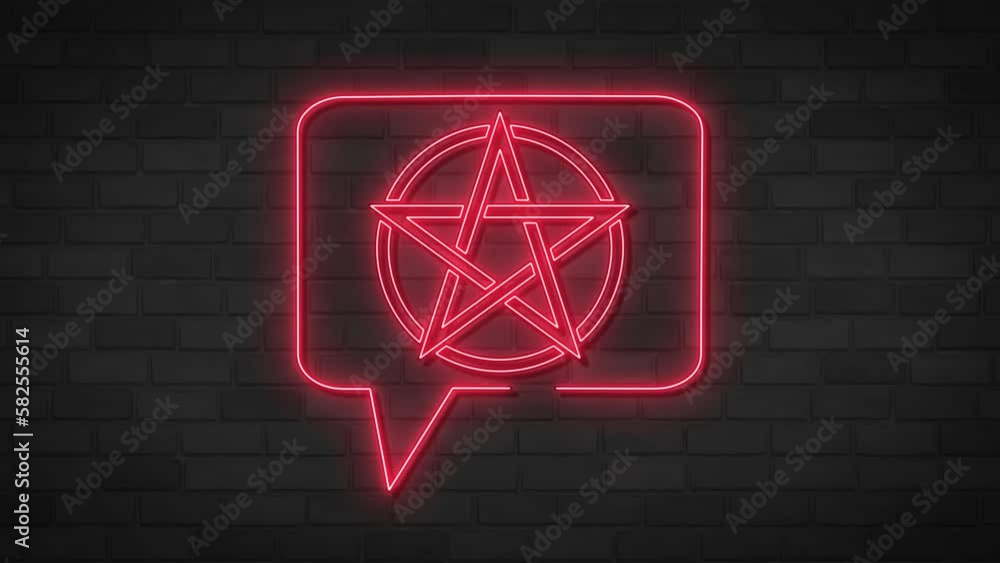 Red Pentagram Neon Sign Flickering on Brick Wall - A Mesmerizing ...