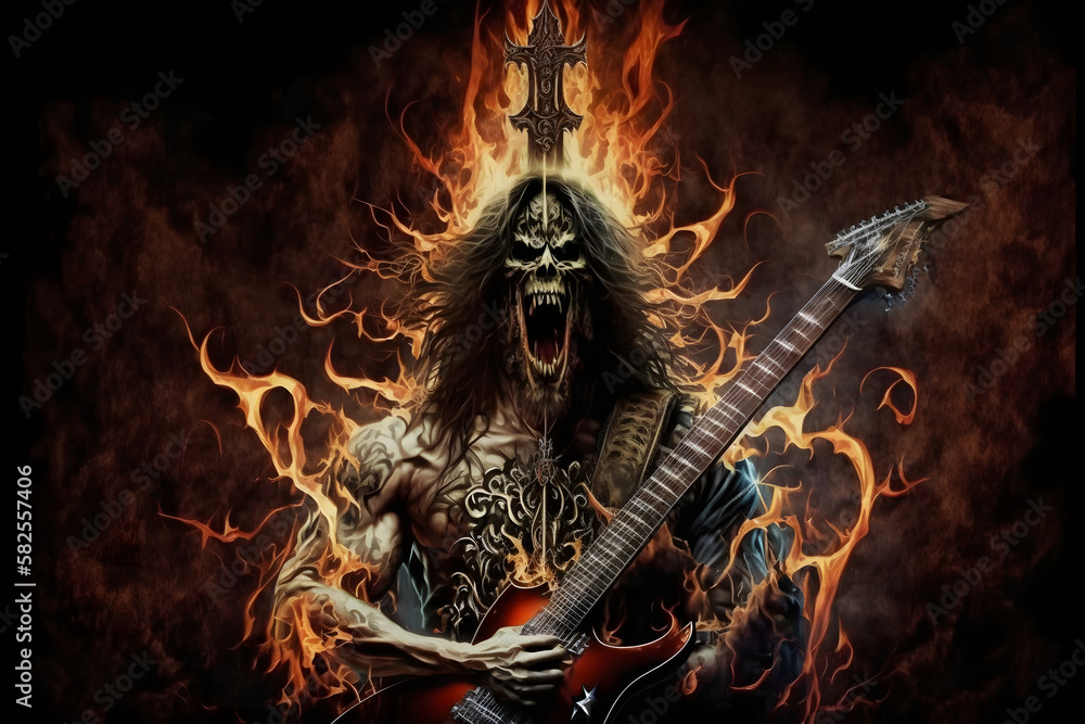 Psychedelic skeleton demon illustration. Heavy Metal. Neural network AI ...