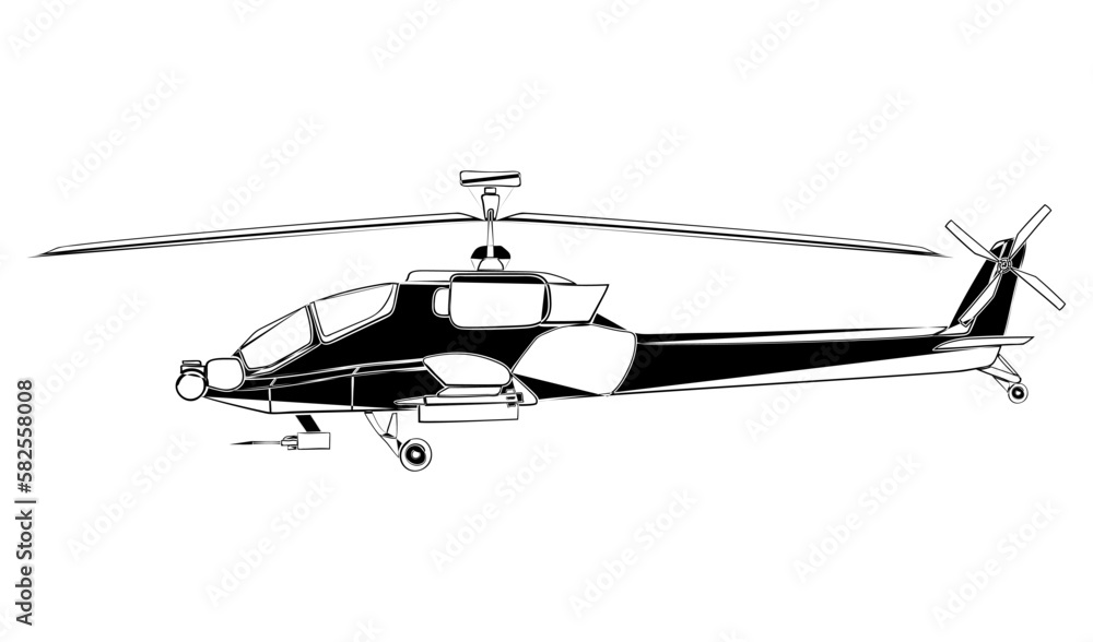 Military helicopter abstract. Boeing AH-64 Apache. Doodle side view ...