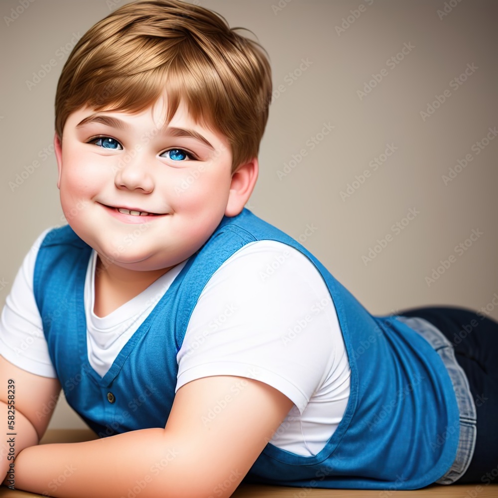 Young blond child boy with obesity. Concept of children with fat ...