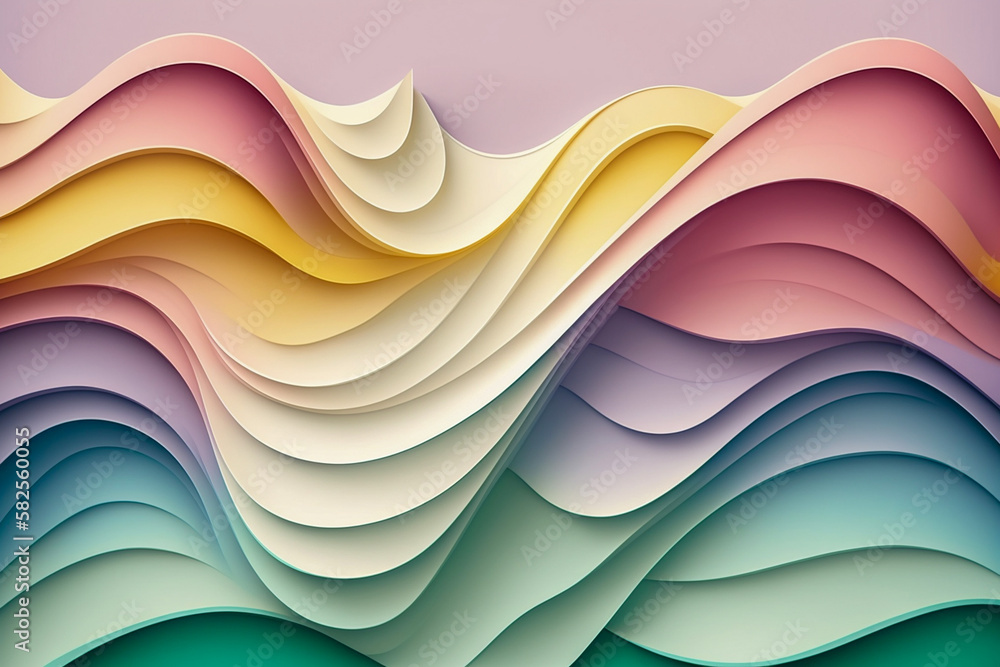 Pastel colors sea waves shape paper background. Generative AI Stock ...