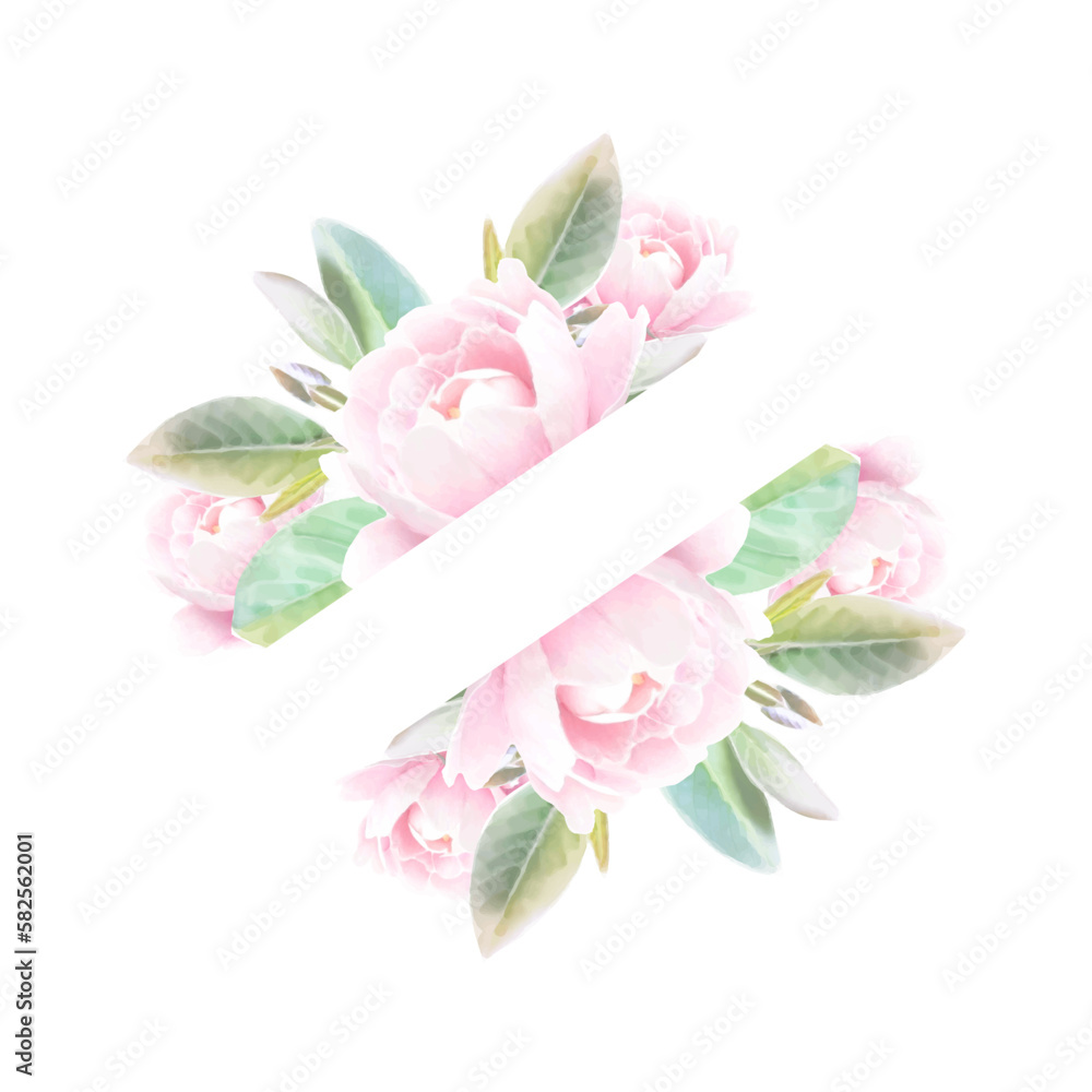 Beautiful and romantic watercolor floral frame with painted pink ...
