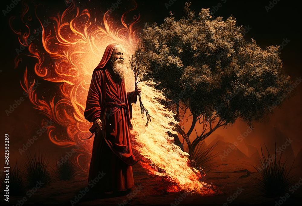Moses and the Burning Bush - Bible Story concept. AI generated ...