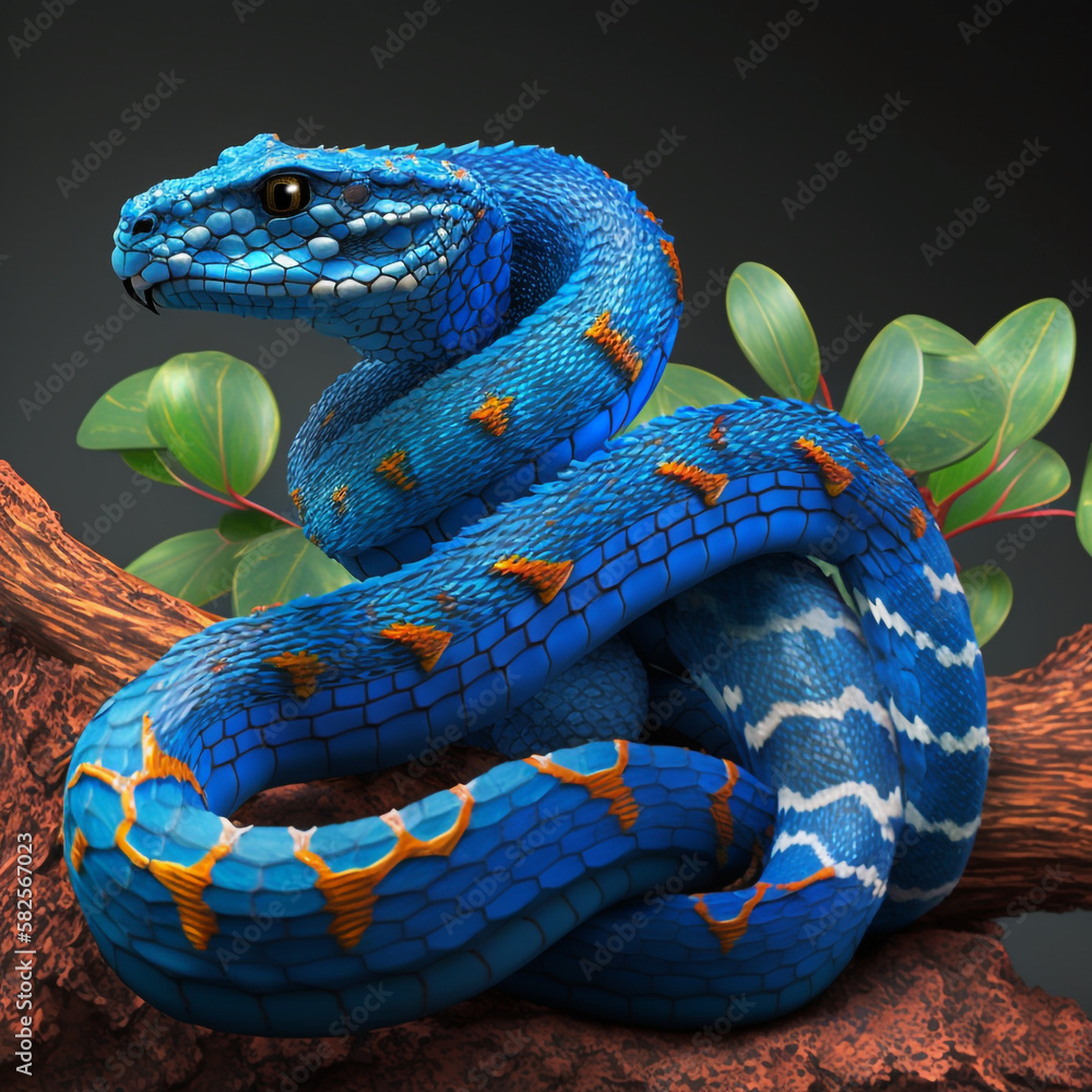 Blue viper snake closeup face, viper snake, blue insularis ...