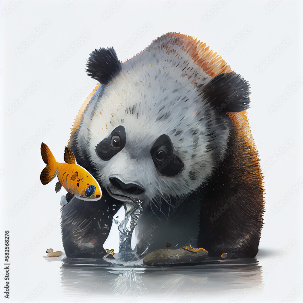 panda with a fish white background hd upscale Stock Illustration ...