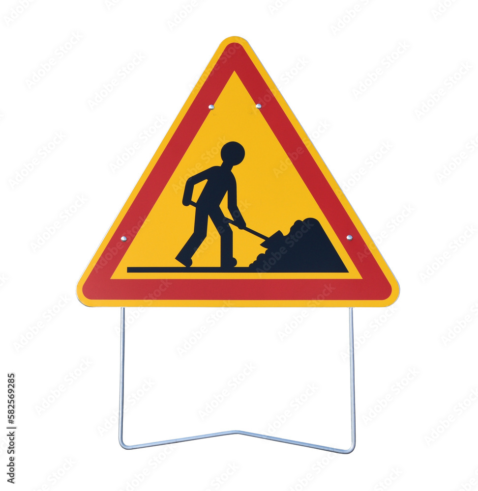 The road sign work in progress isolated on the transparent background ...