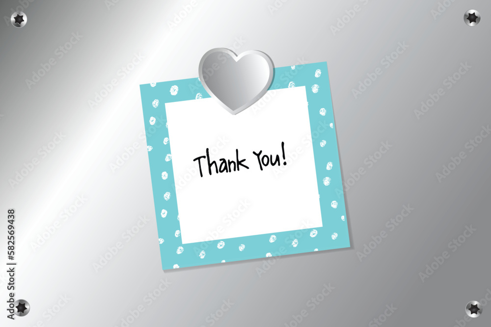 Thank you note paper template with heart glass magnet on silver pin ...