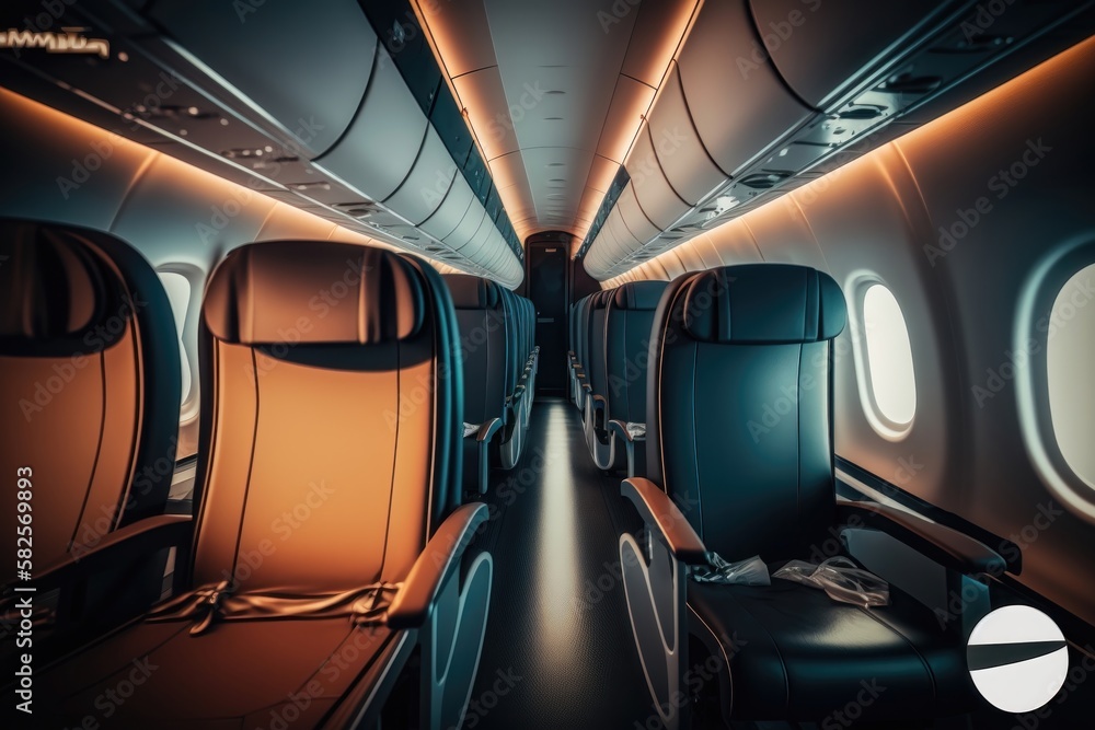 Airplane cabin interior. AI generated Stock Illustration | Adobe Stock