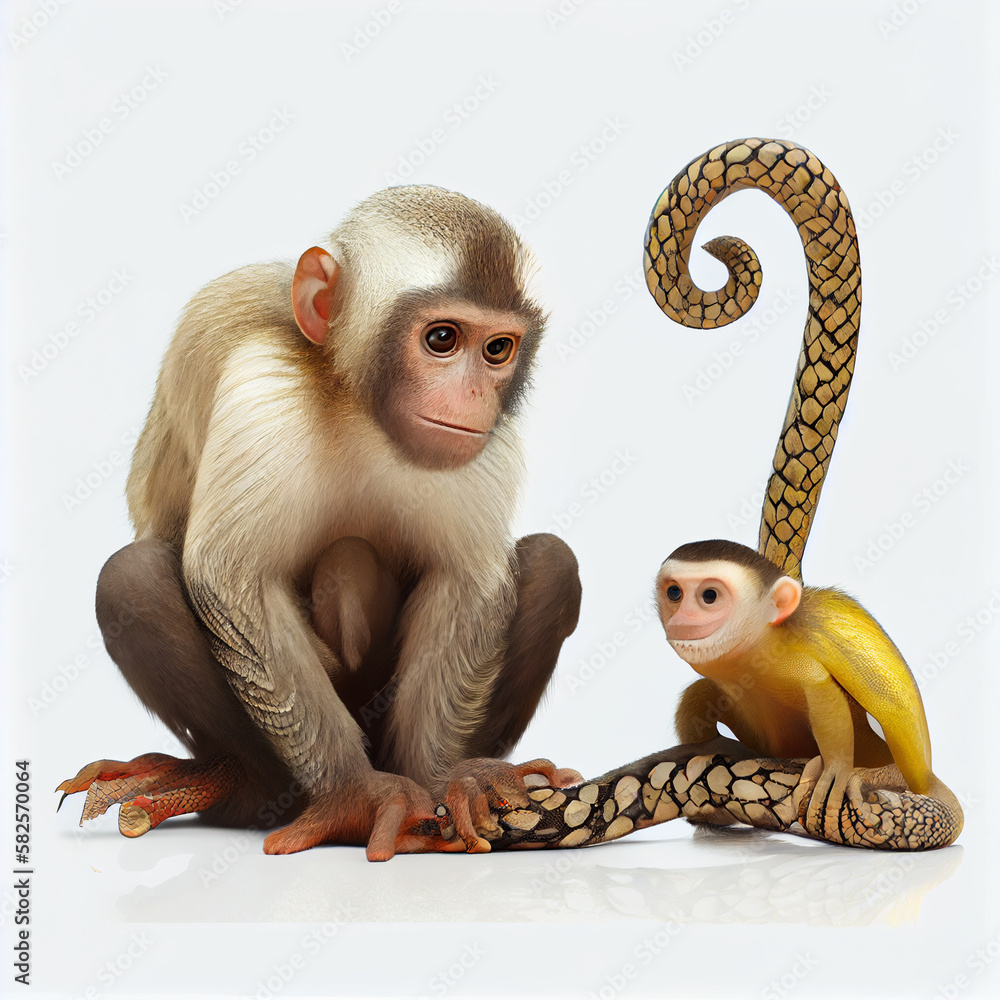 monkey with snake white background hd upscale Stock Illustration ...
