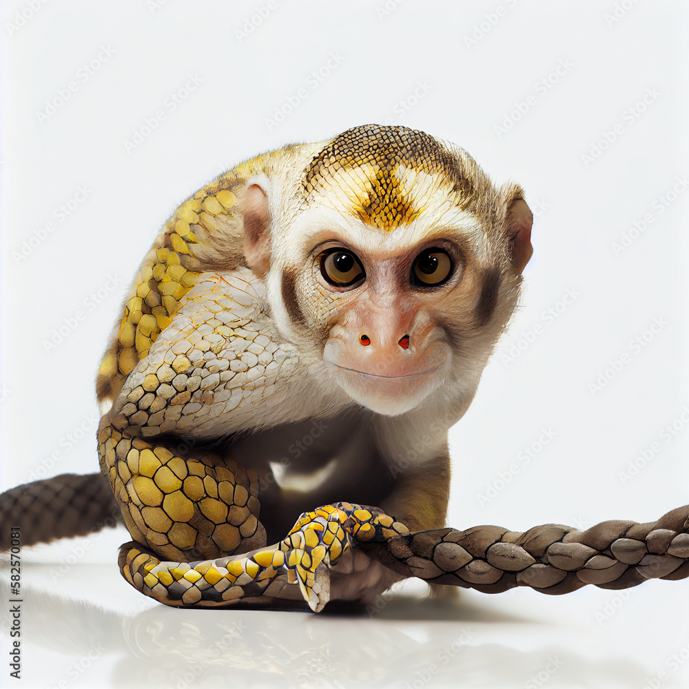 monkey with snake white background hd upscale Stock Illustration ...