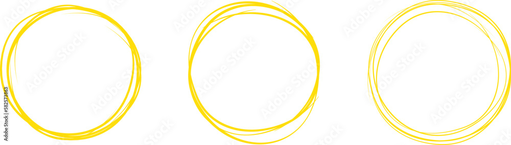 Yellow circle line hand drawn set. Highlight hand drawing circle ...