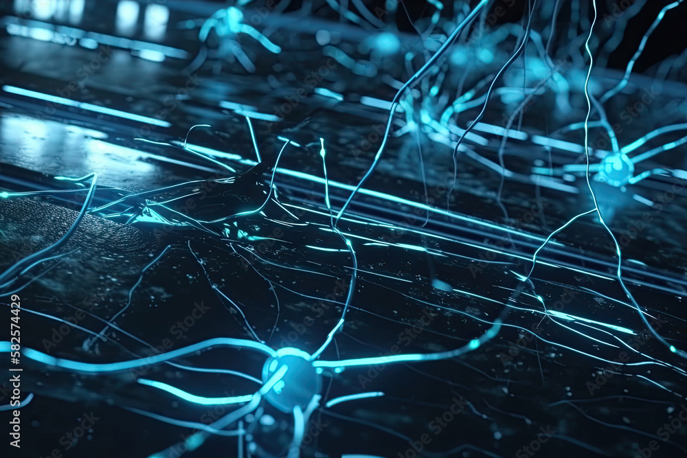 Neuron cells on abstract background, neural connections in the human brain, glowing synapses in ...