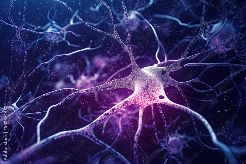 Neuron cells on abstract background, neural connections in the human ...