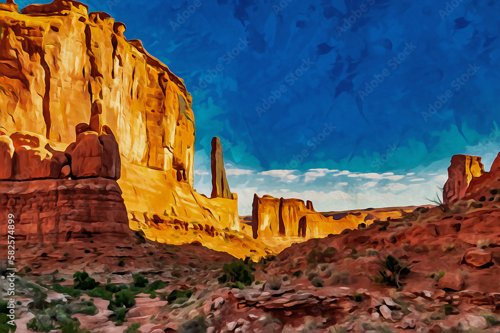 Digitally created watercolor painting of Park Avenue Trailhead view in ...