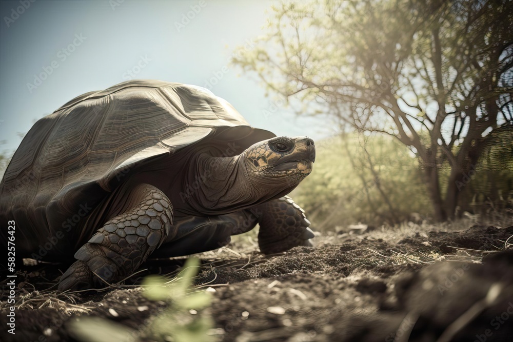 Ancient Galapagos Tortoise Roaming the Enchanted Islands, created with ...