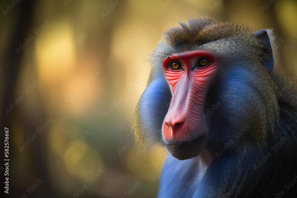 Colorful Mandrill Displaying Dominance in the African Jungle, created ...