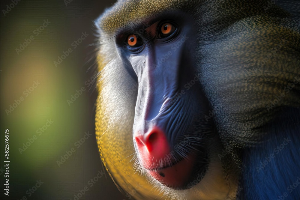 Colorful Mandrill Displaying Dominance in the African Jungle, created ...