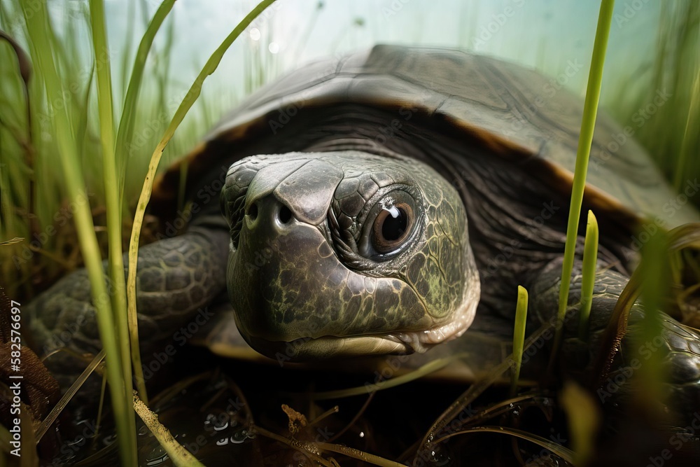 Cryptic Mata Mata Turtle Lurking in the Amazon Basin, created with Generative AI technology ...