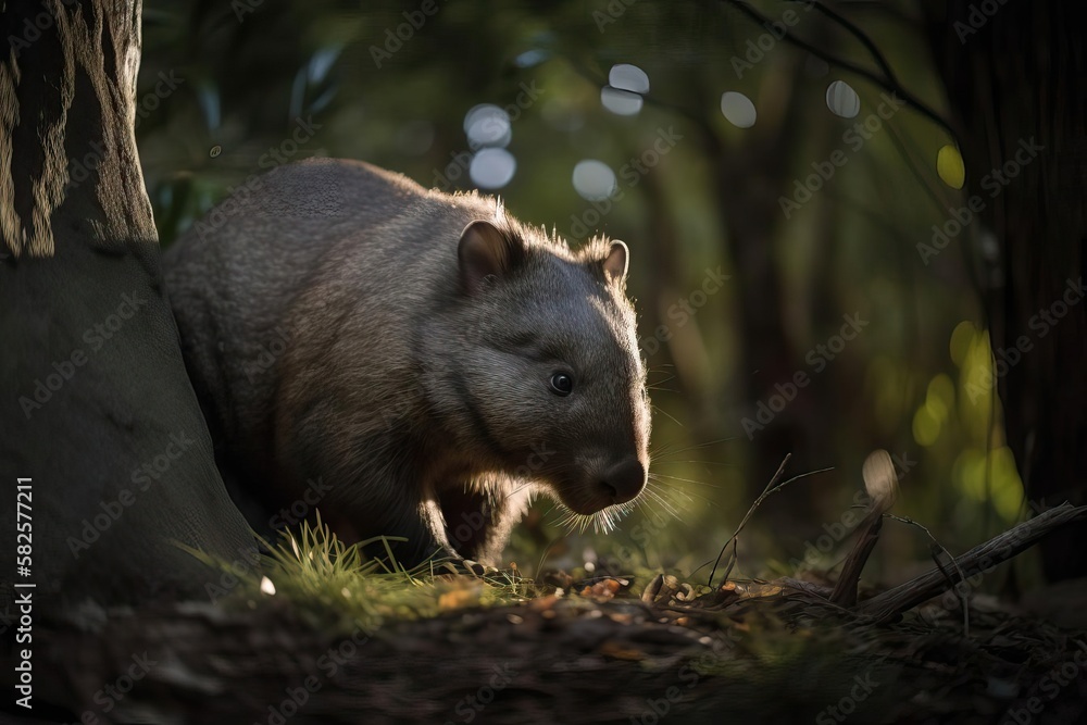 Endearing Wombat Burrowing in the Australian Bushland, created with ...