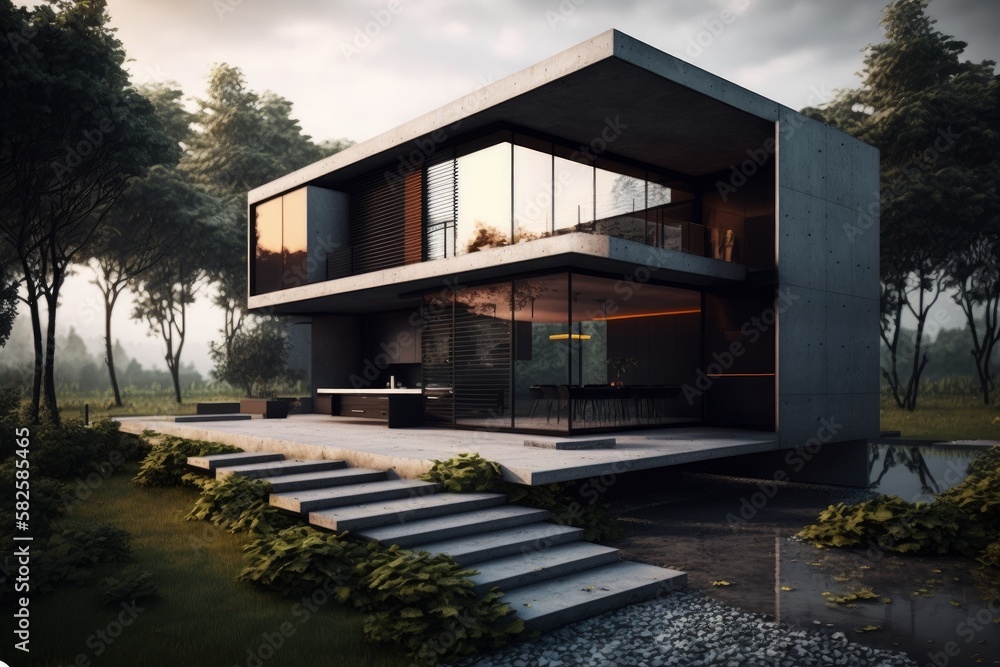 Winning Concept Art: 3D Model of Modernist House with Sleek Furniture ...
