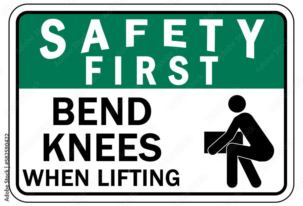 Lifting instruction sign and labels bend knees while lifting Stock ...