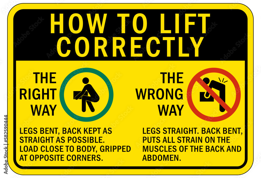 Poster Lifting instruction sign and labels how to lift correctly – Wall ...