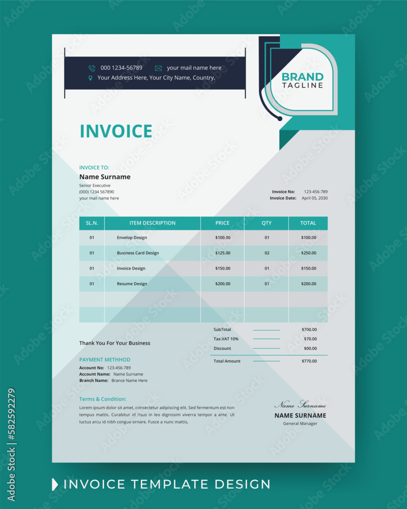 Creative and modern business invoice design with price receipt, payment ...