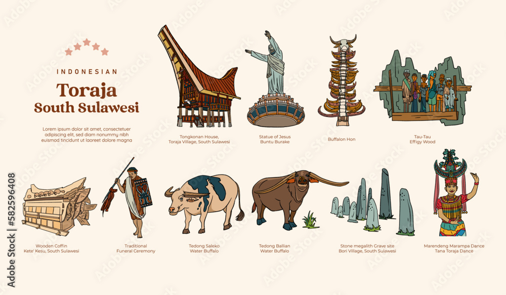 isolated tana toraja culture indonesia handrawn illustration design ...