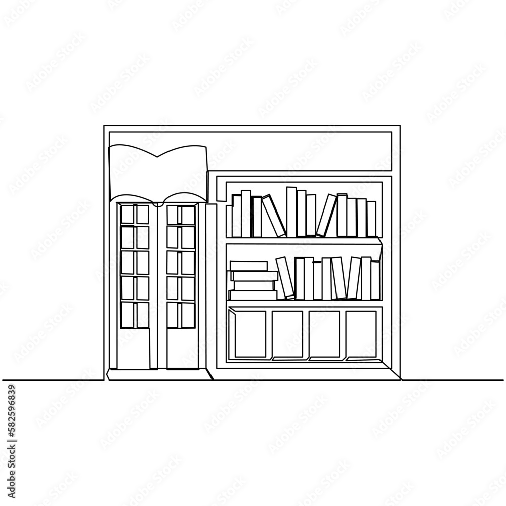 Continuous one line drawing of book store. Simple vector illustration ...