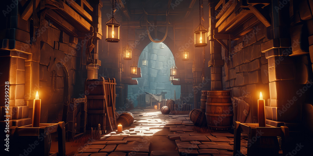 Dungeon, underground labyrinth, game world, digital illustration, AI ...