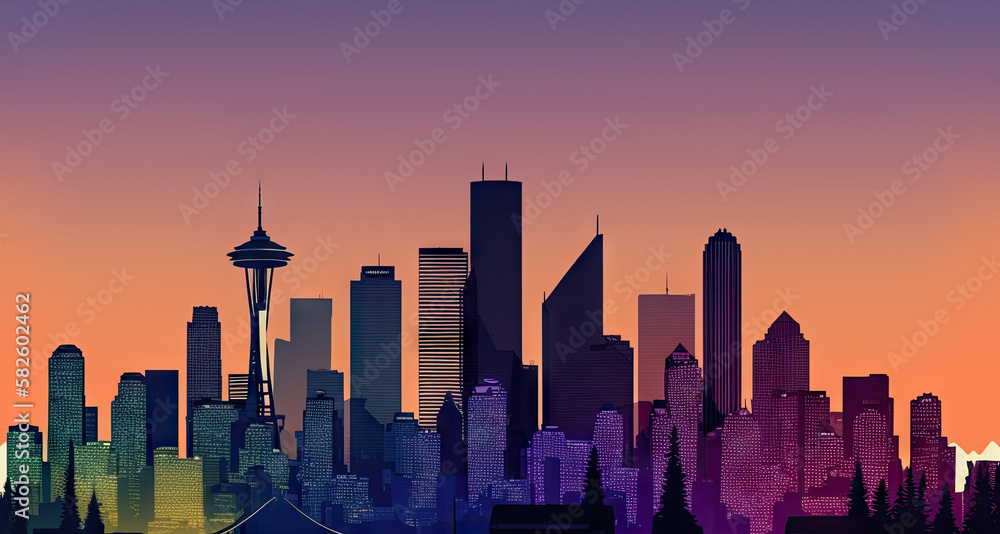 Abstract Seattle Skyline created with Generative AI technology Stock ...