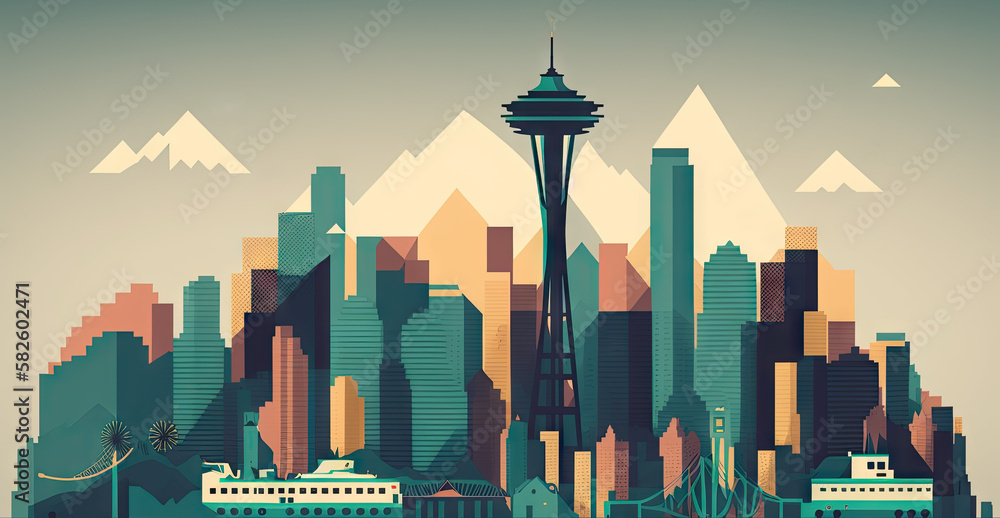 Abstract Seattle Skyline created with Generative AI technology Stock ...