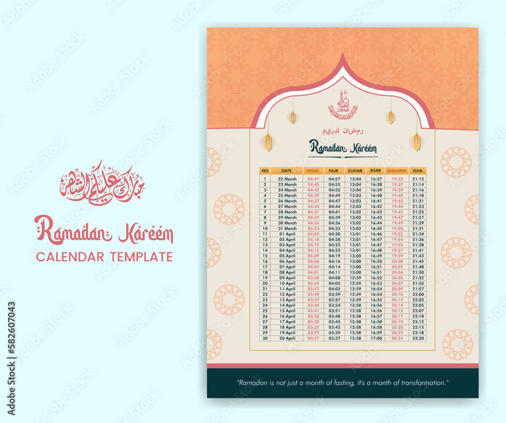 Ramadan Calender 2023 With Prayer times in Ramadan. Ramadan Schedule ...