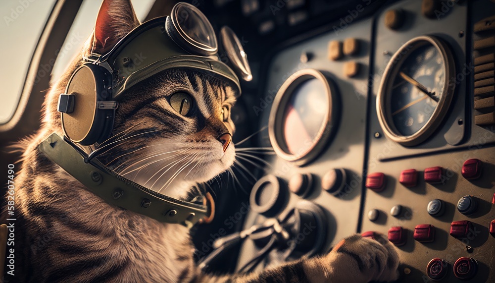 cat pilot wearing uniform and safety glasses control aircraft military ...
