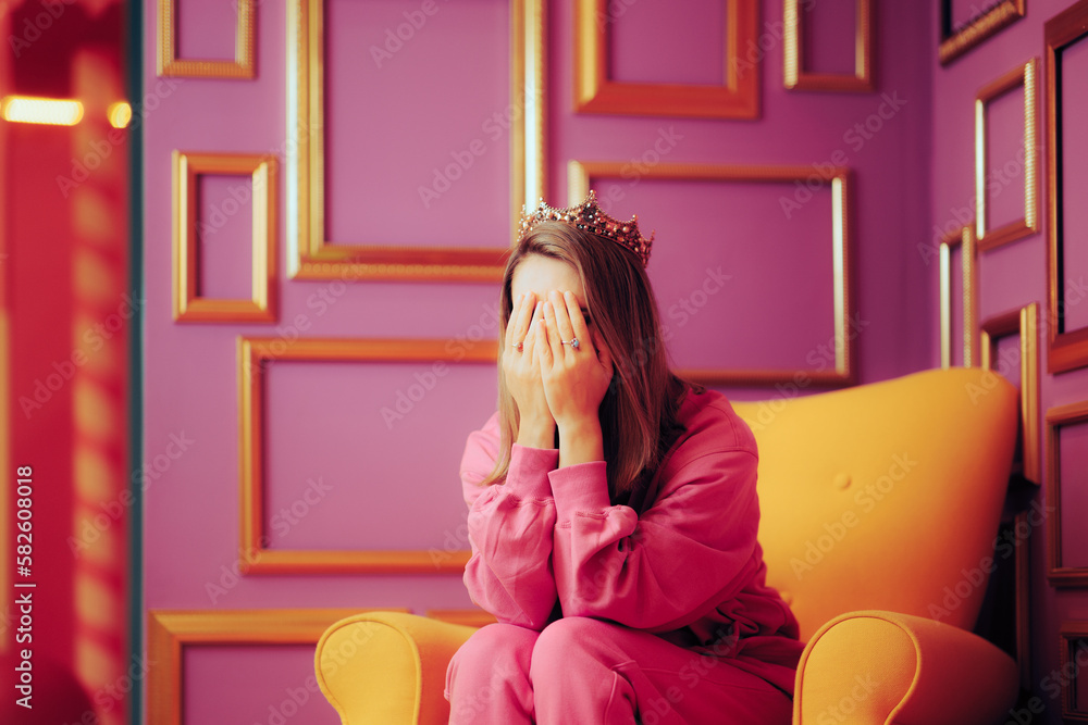 Sad Depressed Rich Royal Person Covering her Face Crying. Richness not ...