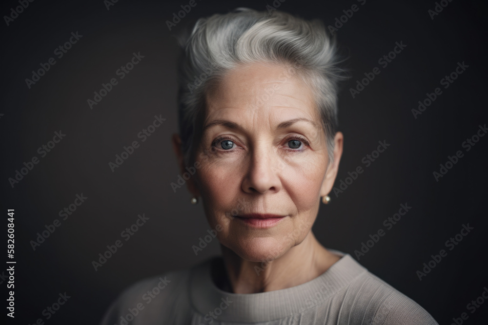 Classic and timeless portrait of a woman in her 80s with gray hair in a ...